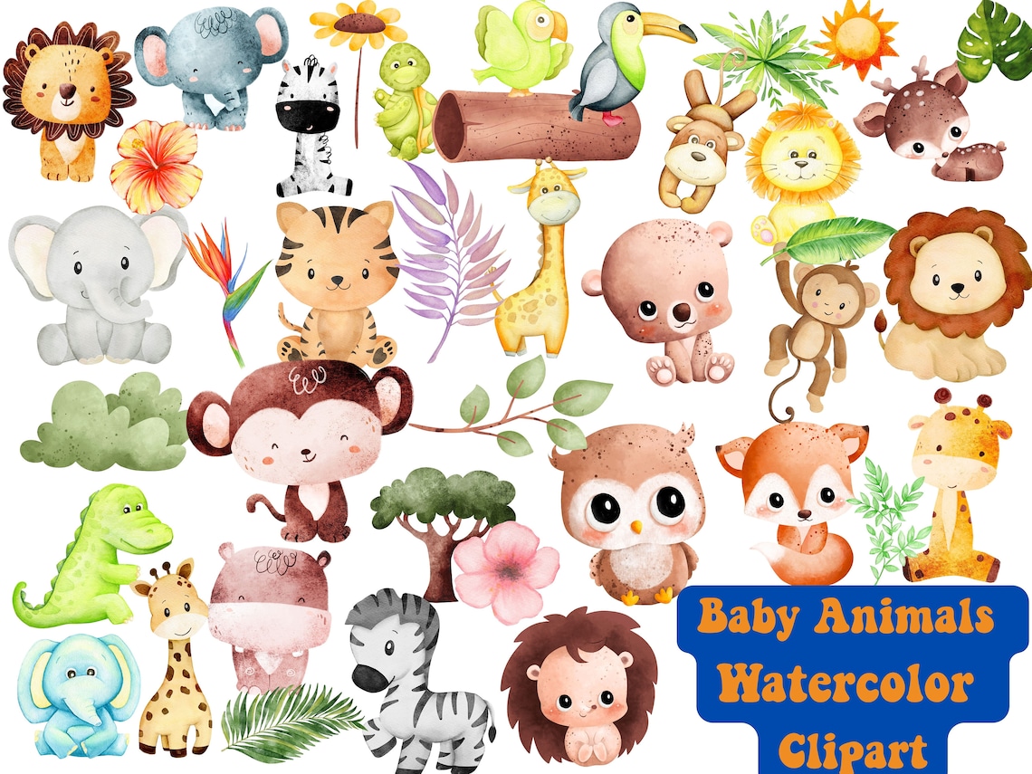 Animal Clipart Bundle,safari Baby Animals Clipart,cute Baby Shower ...
