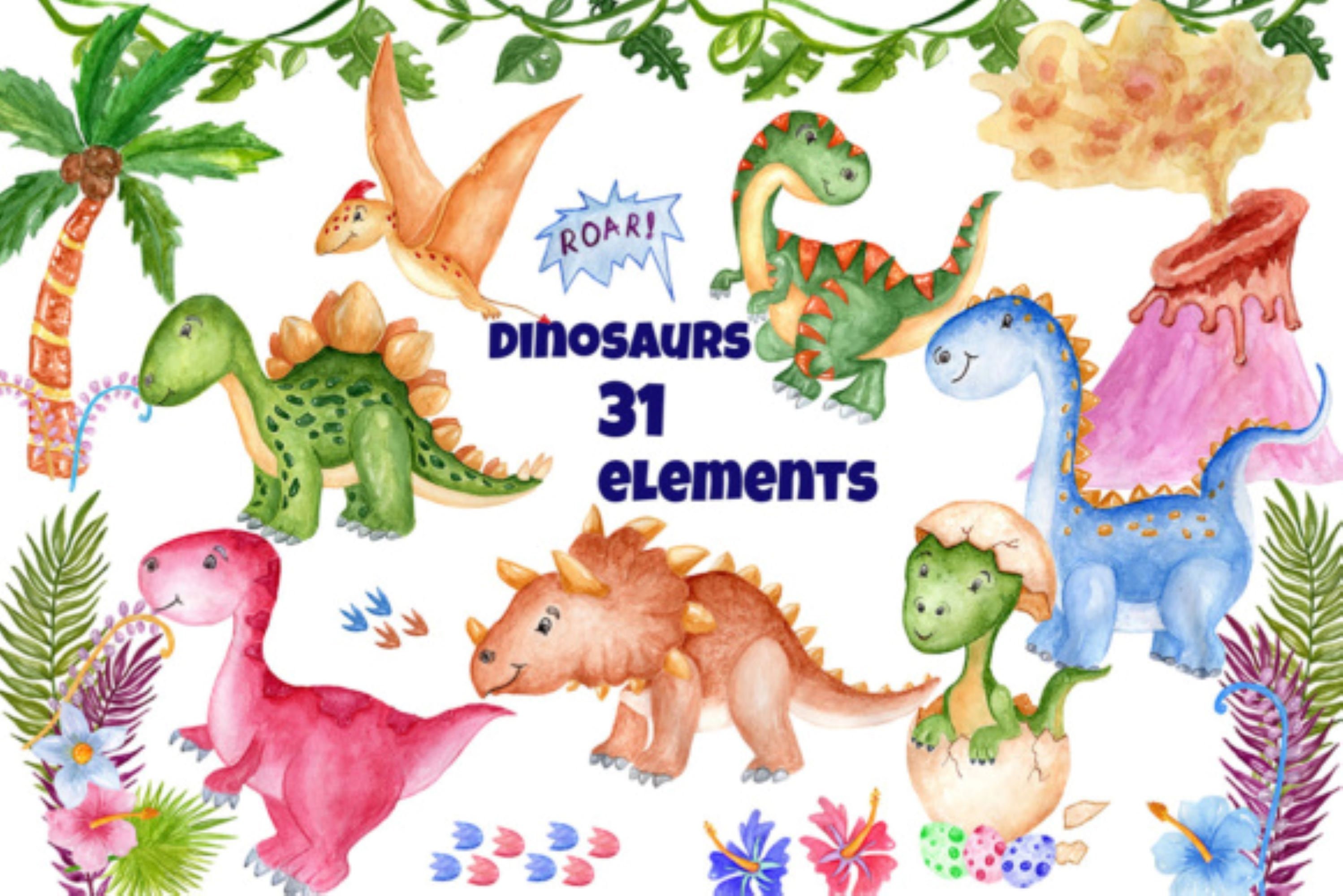 Watercolor Dinosaur Clipart, Dinosaur Clipart, Nursery Clipart, PNG ...