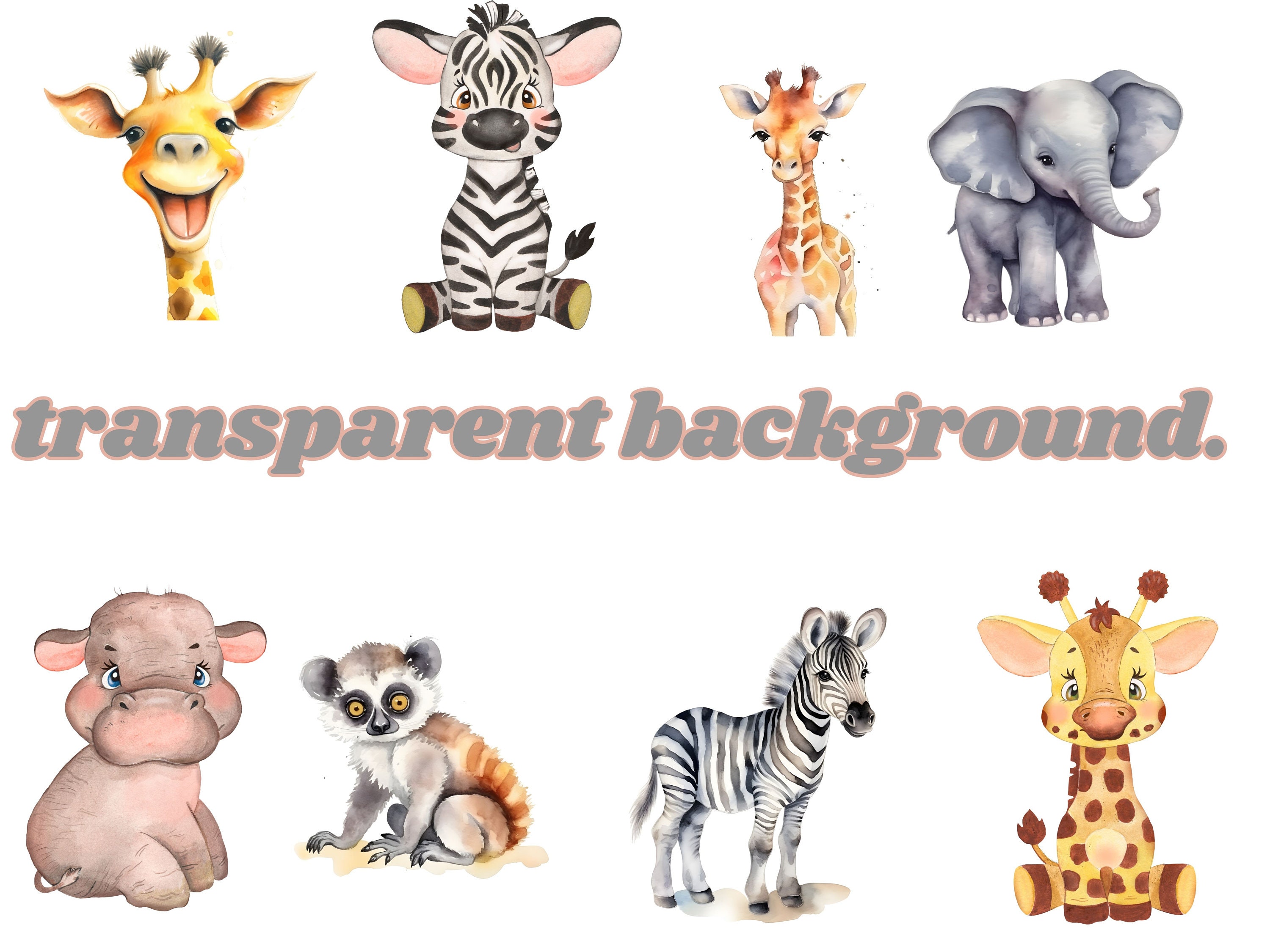Safari Jungle Animals Nursery Clipart, Watercolor African Wild One ...