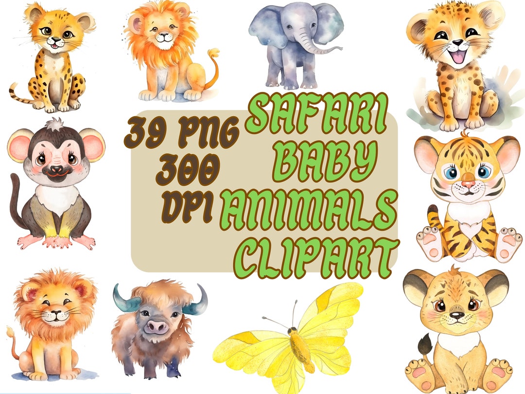 Safari Jungle Animals Nursery Clipart, Watercolor African Wild One ...