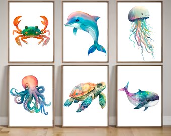 Under the Sea Nursery Prints, Nautical Ocean Animal Posters, Boy ...