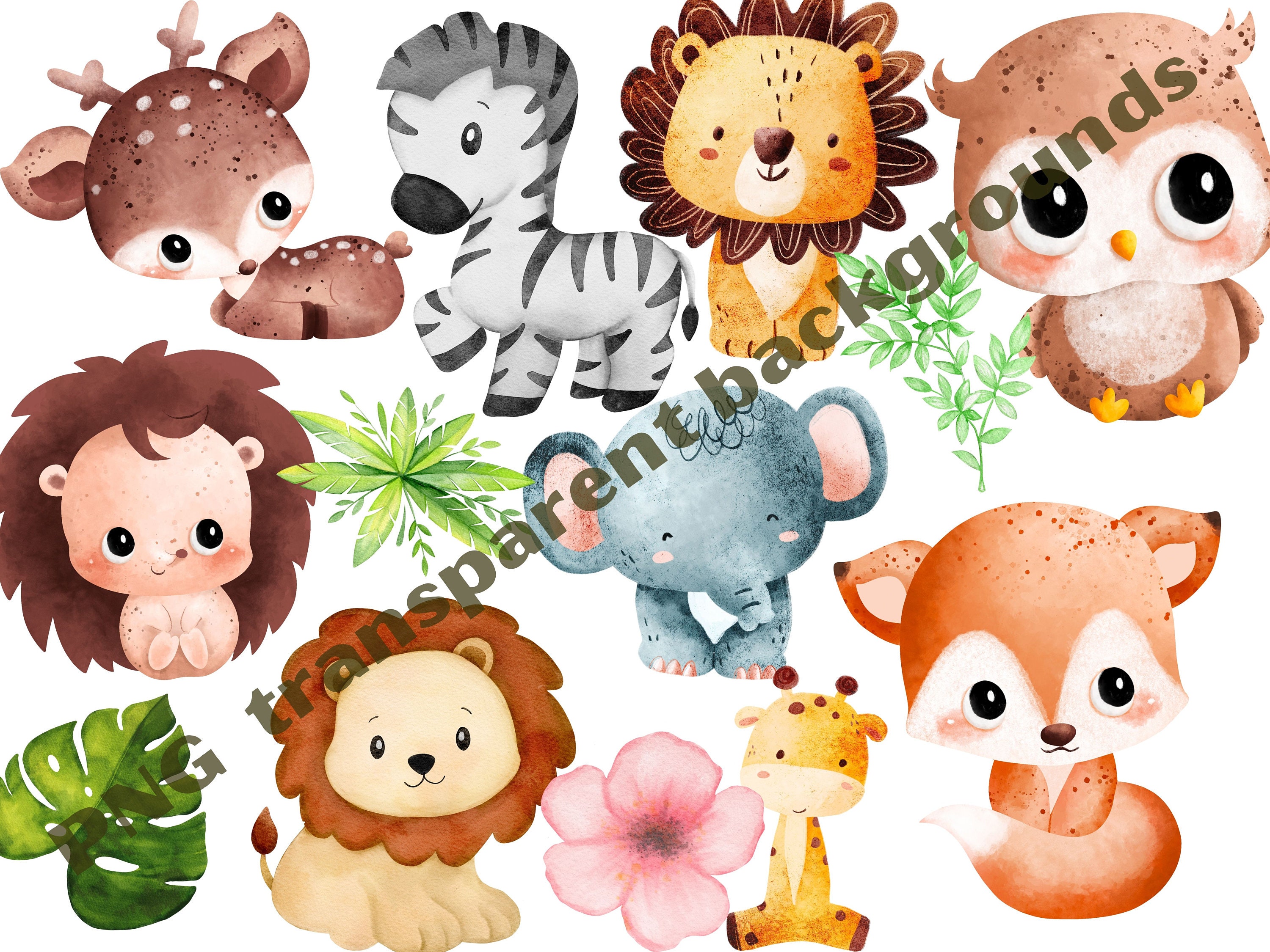 Animal Clipart Bundle,safari Baby Animals Clipart,cute Baby Shower ...