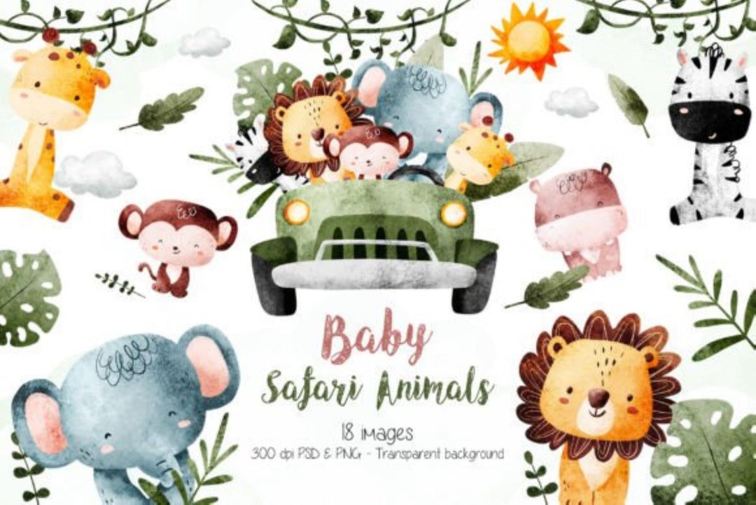Set of 18 Cute Safari Animals Watercolor Clipart,cute Watercolor Safari ...