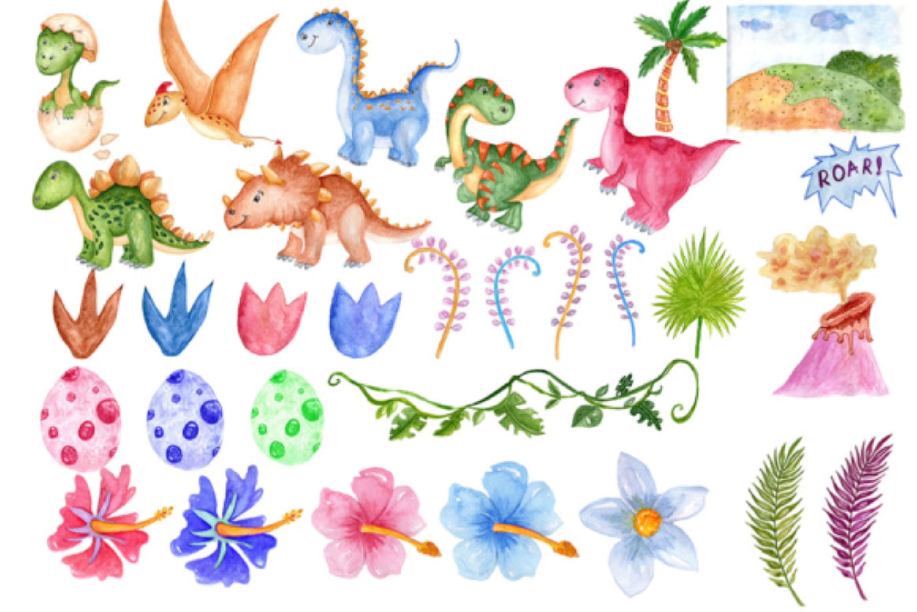 Watercolor Dinosaur Clipart, Dinosaur Clipart, Nursery Clipart, PNG ...