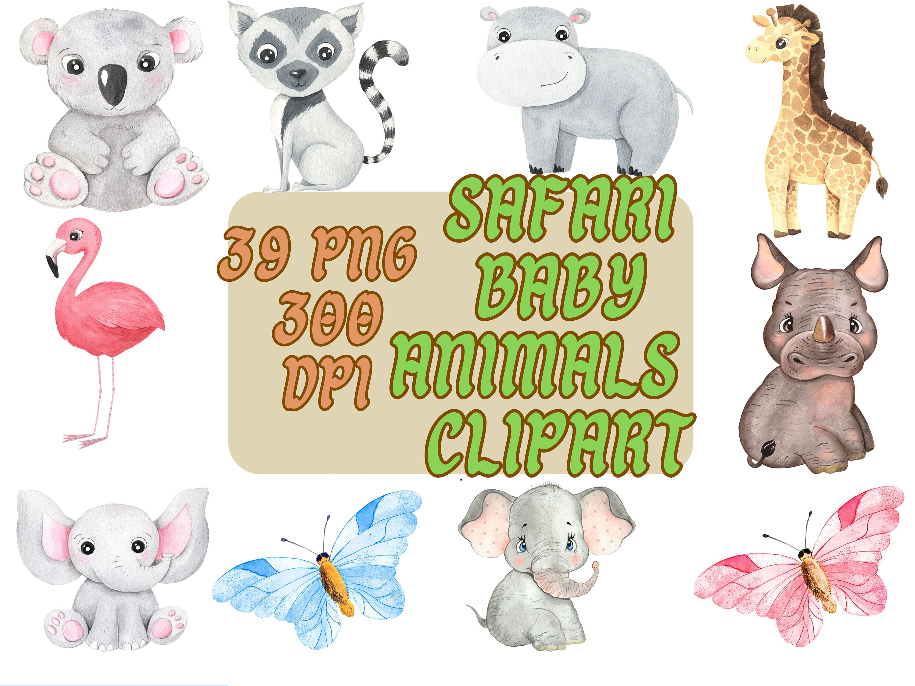 Safari Jungle Animals Nursery Clipart, Watercolor African Wild One ...