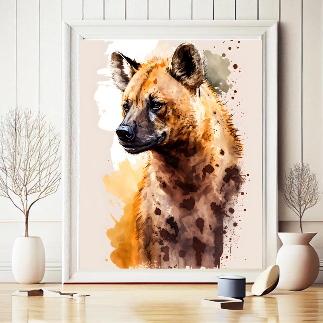 Hyena Print Watercolor Painting Wall Art Decor, Nursery Woodland Wild ...