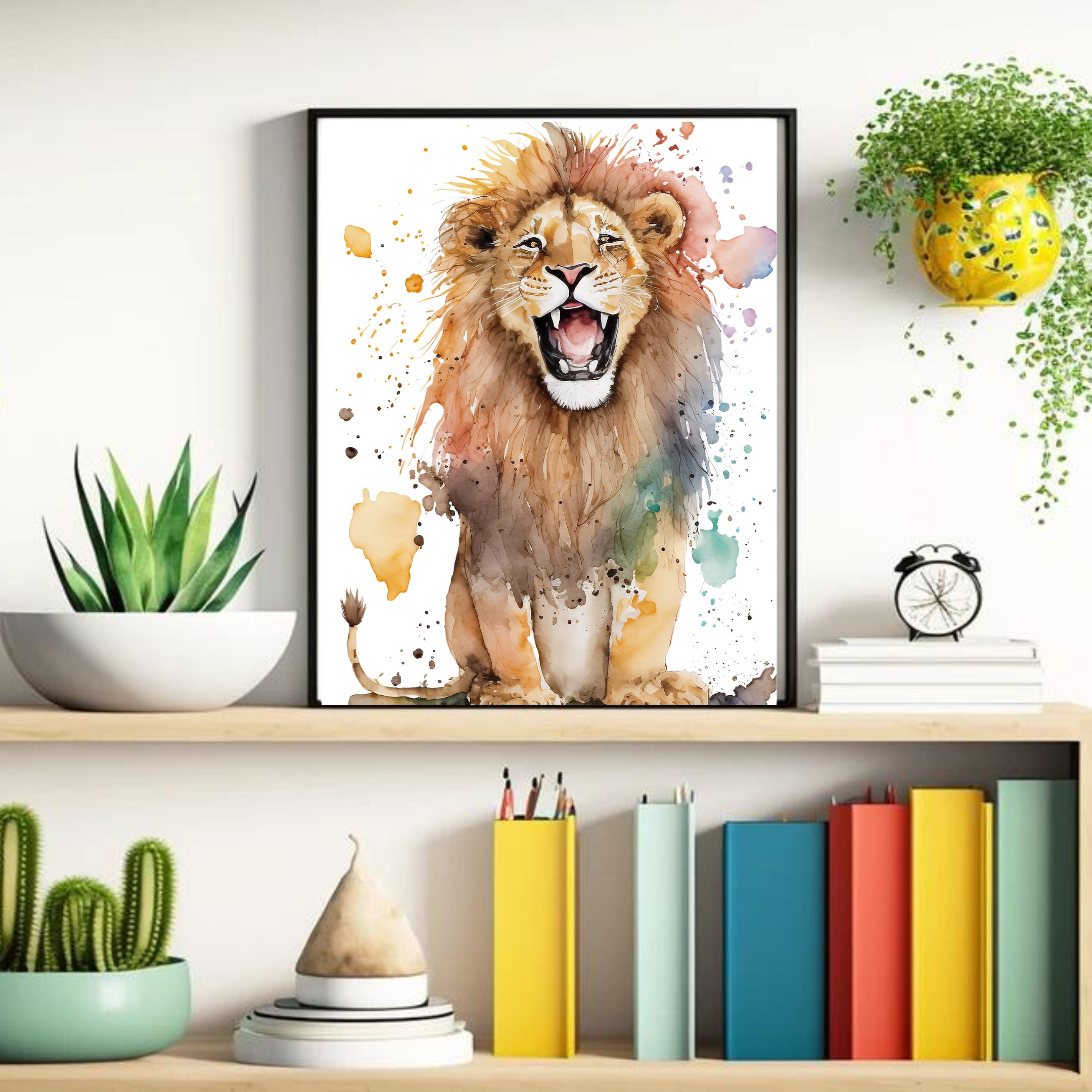 Watercolor Laughing Lion PRINTABLE ART Lion Instant Download Lion ...