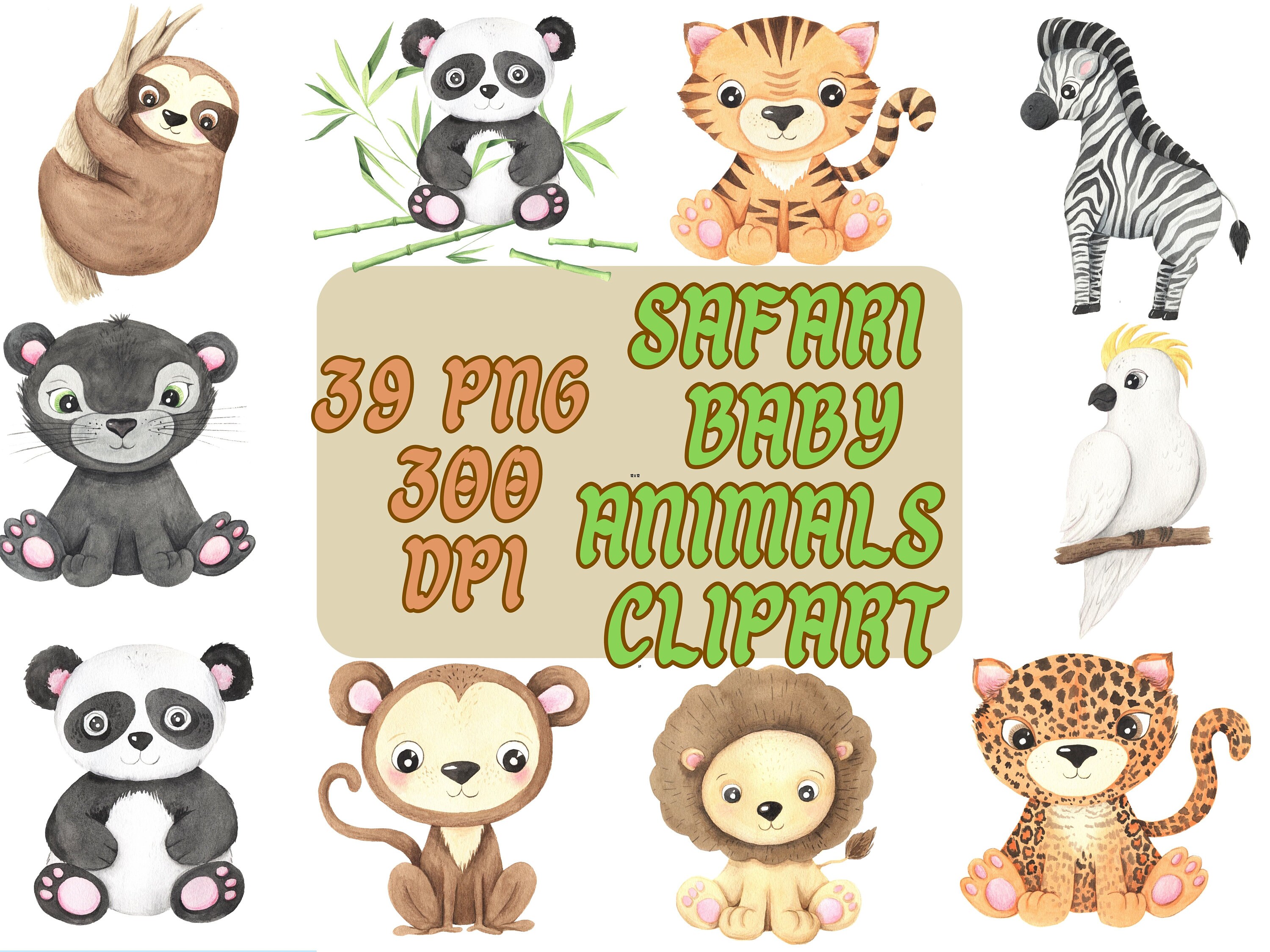 Safari Jungle Animals Nursery Clipart, Watercolor African Wild One ...