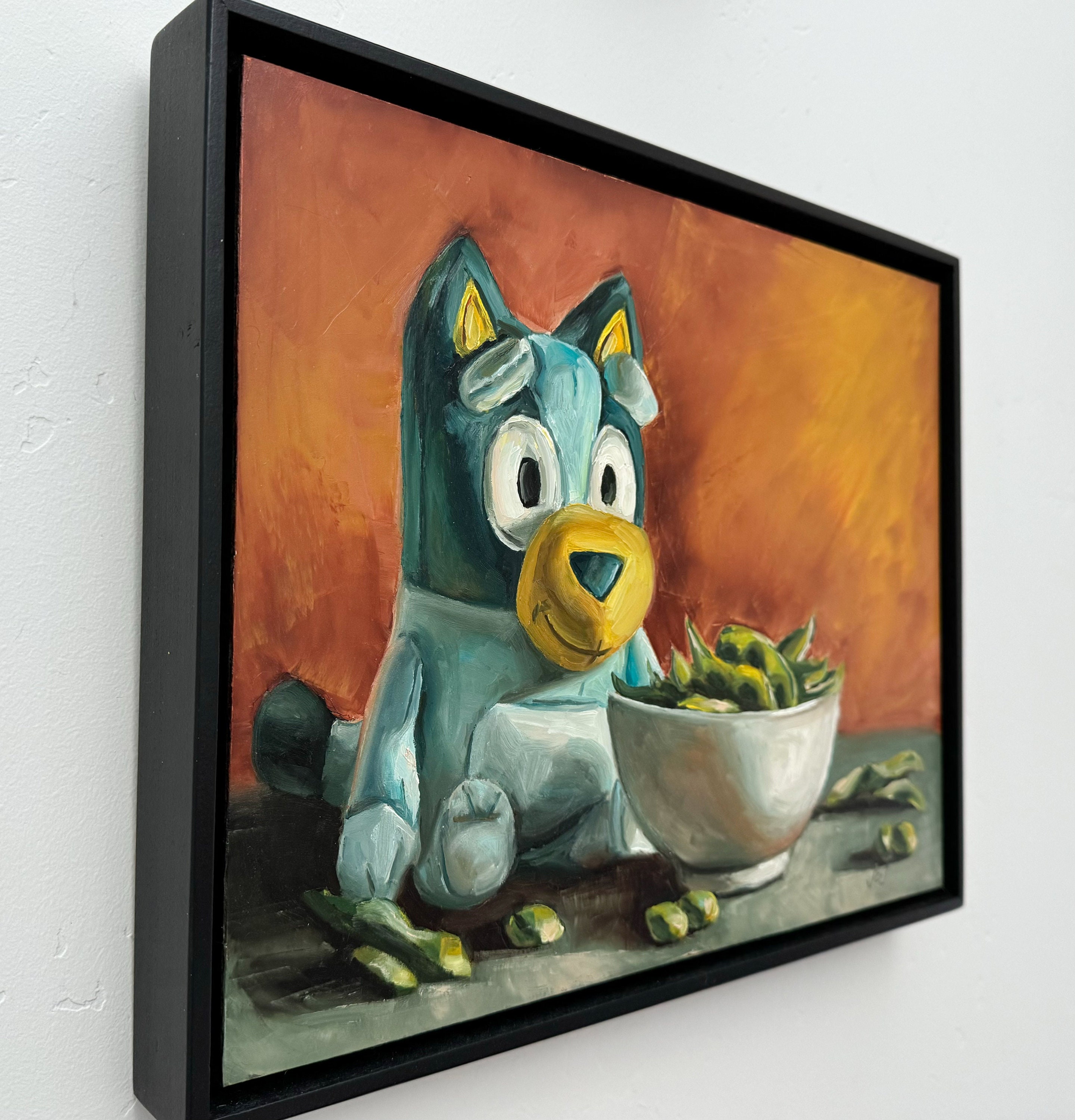 Original Framed Oil Painting: Bluey With Edamame Beans - Etsy