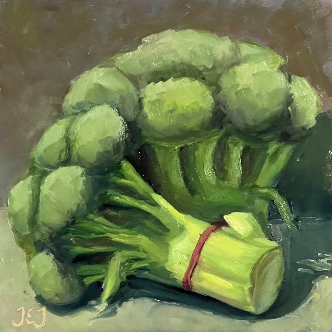 Original Oil Painting: Broccoli With Red Rubberband - Etsy