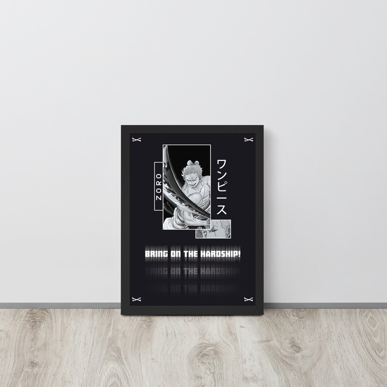 Zoro One Piece Framed Poster With bring on the Hardship Quote, Zoro ...