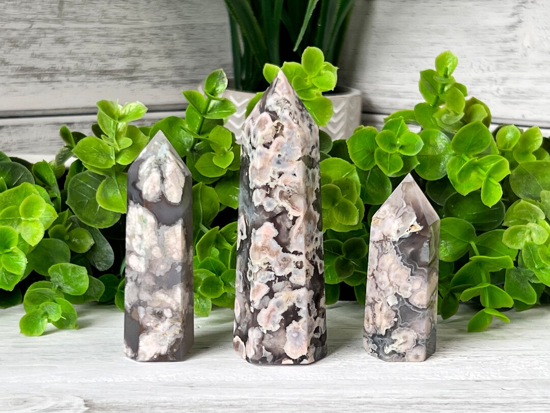 Black Flower Agate Towers - Etsy