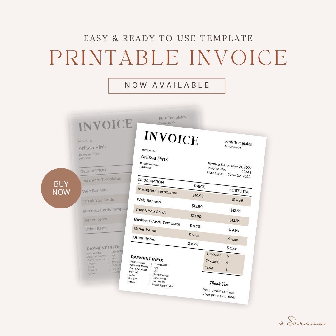 Editable Invoice Template Small Business Invoice Canva Template ...
