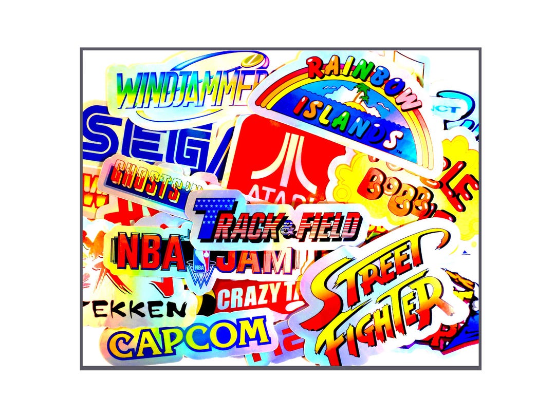 Arcade Stickers 1 - 23 Vinyl Stickers - Holographic or Glossy White ...