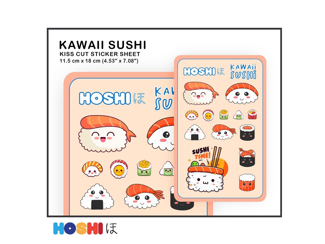 Kawaii Sushi Sticker Sheet - Matte Kiss Cut Stickers - Japanese Food ...