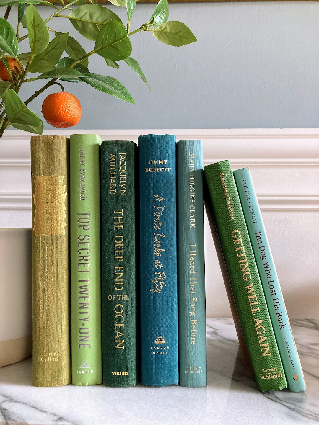 Monochromatic Green Decorative Book Set Stack - Shelf Decor - Etsy