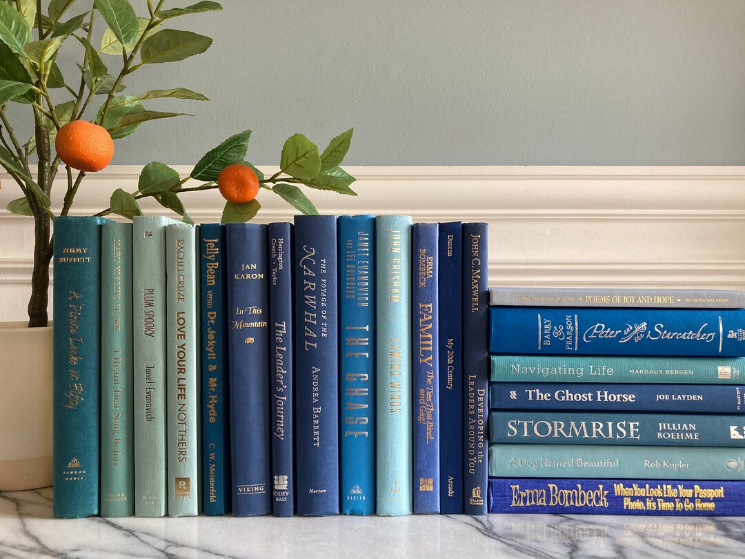 Monochromatic Blue Decorative Book Set Stack - Shelf Decor - Etsy