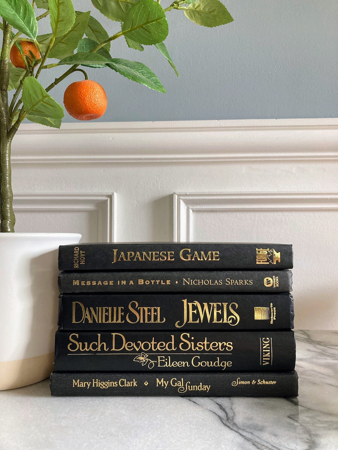 Monochromatic Black With Gold Lettering Decorative Book Set Stack ...