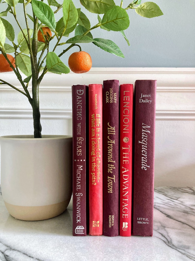 Red Decorative Book Set Stack - Shelf Decor - Etsy