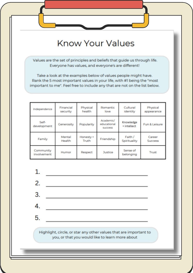 Know Your Values Self-reflection Worksheet for Kids, Teens, or Parents ...