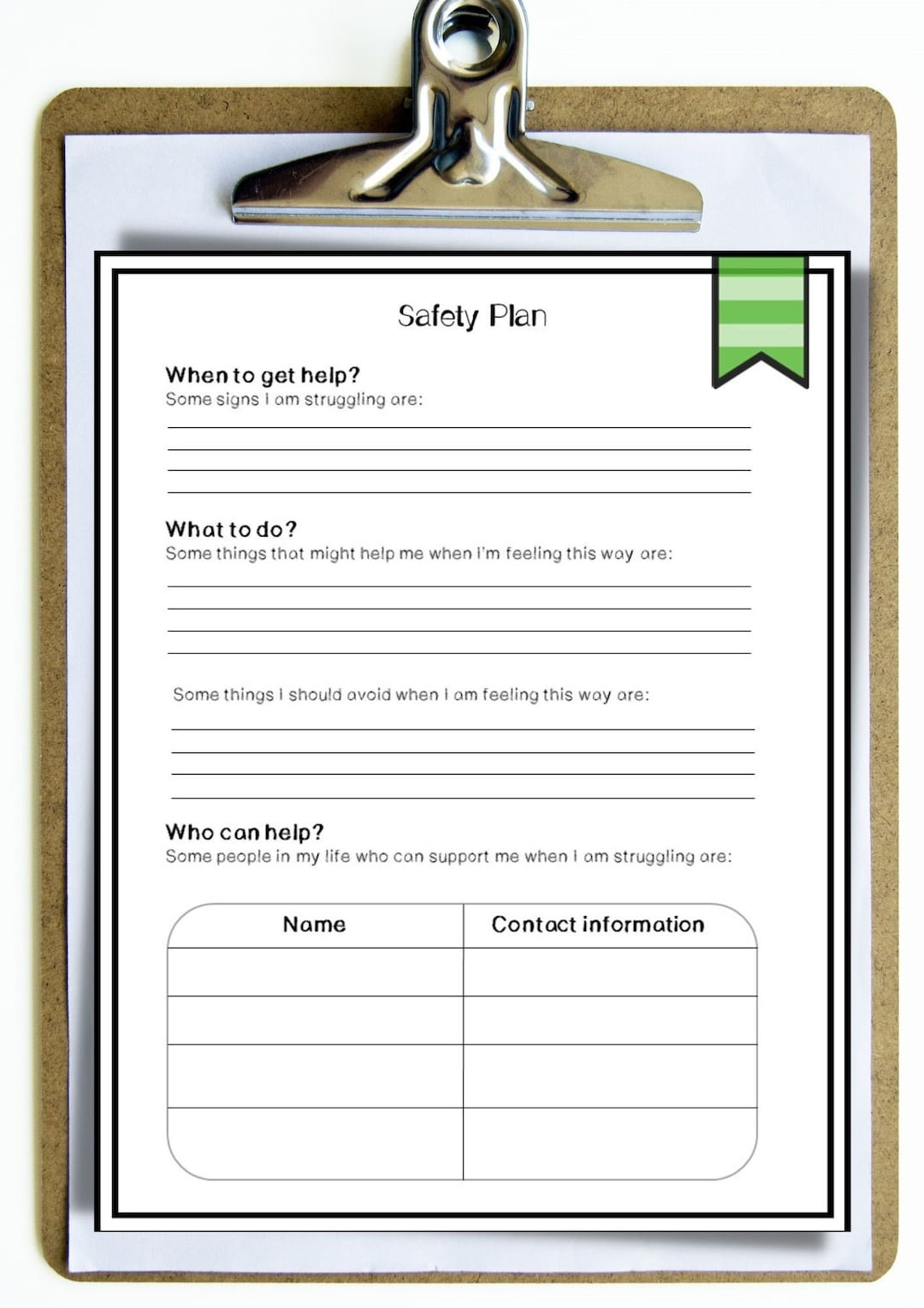 Safety Plan Template for Children/adolescents in Crisis- 1 Page Digital ...