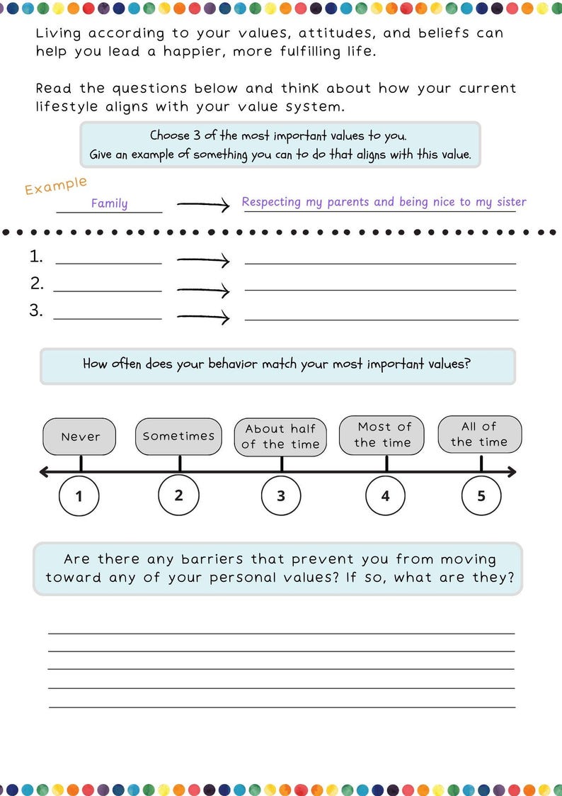 Know Your Values- Self-reflection Worksheet for Kids, Teens, or Parents ...