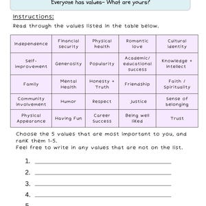 Know Your Values- Self-reflection Worksheet for Kids, Teens, or Parents ...