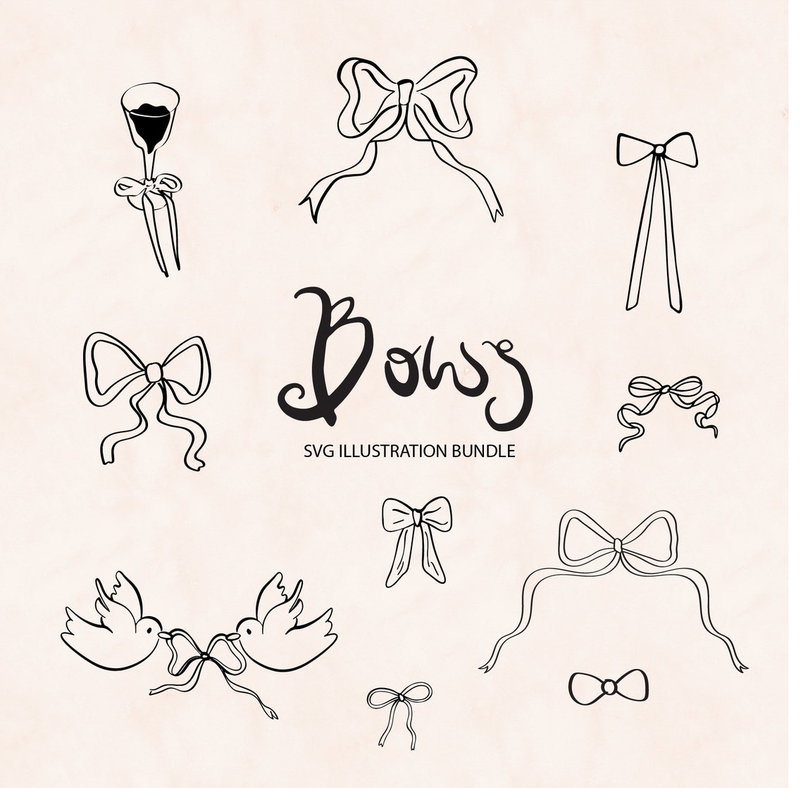 Bow Illustrations SVG Bundle Hand Drawn Bows Drawings Digital Download ...