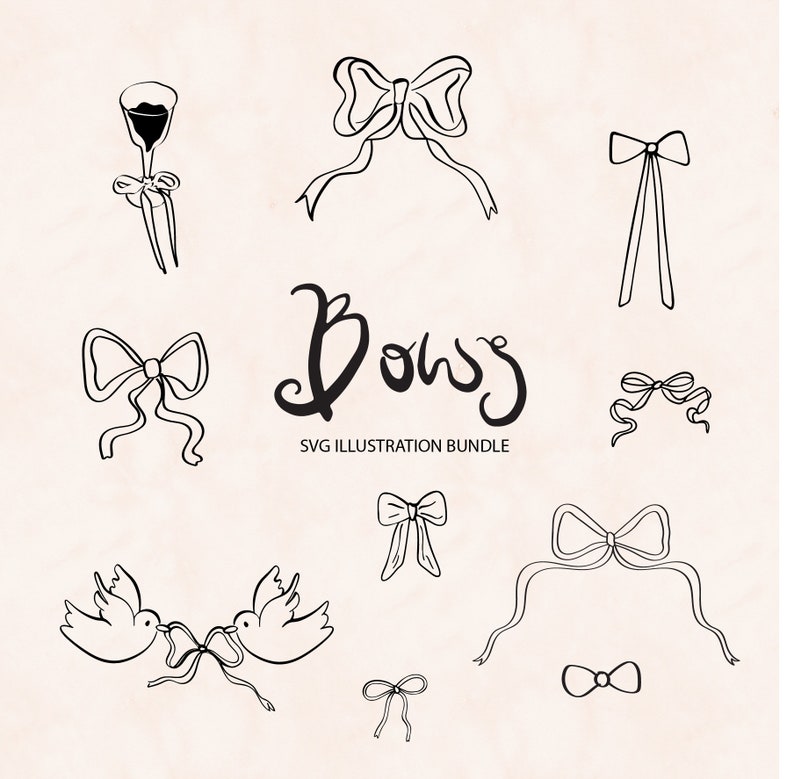 Bow Illustrations SVG Bundle | Hand Drawn Bows | Drawings | Digital ...