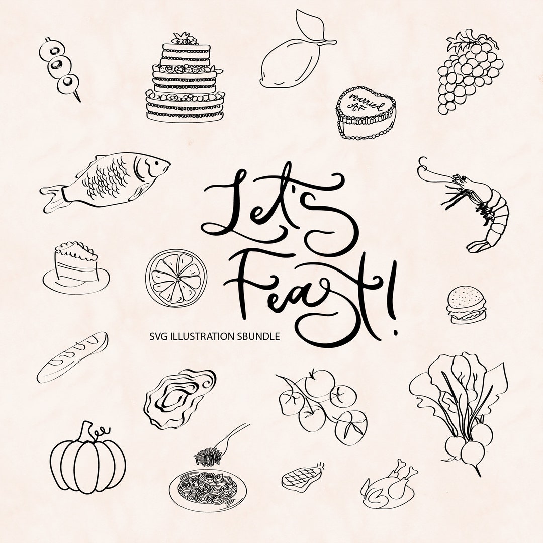 Feast Illustrations SVG Bundle | Hand Drawn Menu | Drawings | Digital ...