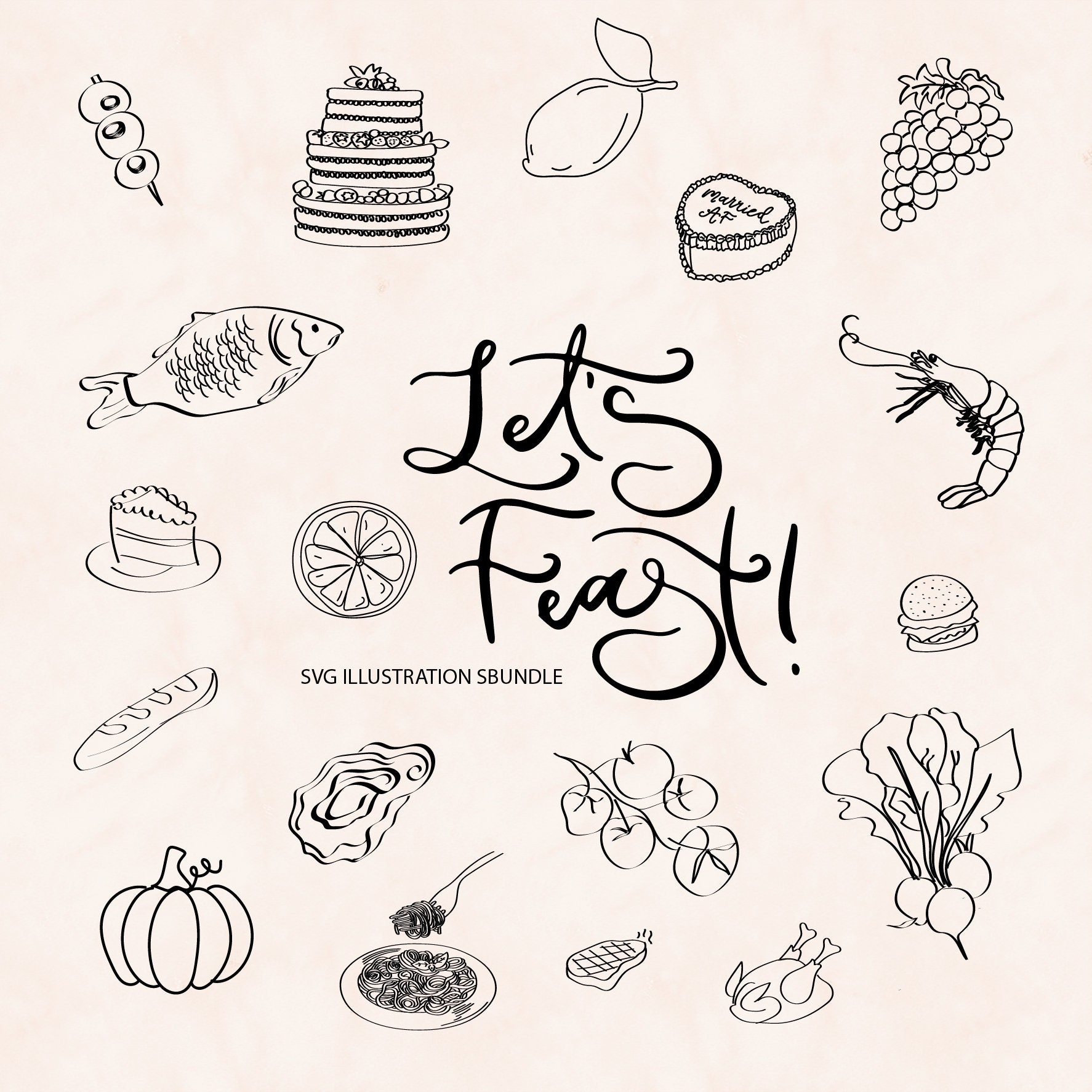 Feast Illustrations SVG Bundle Hand Drawn Menu Drawings Digital ...