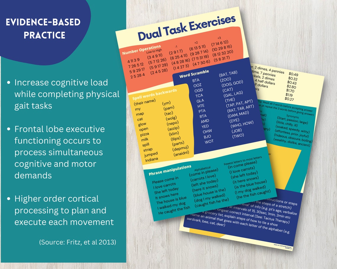 Dual Task Activities Worksheet for Increasing Cognitive Load for ...
