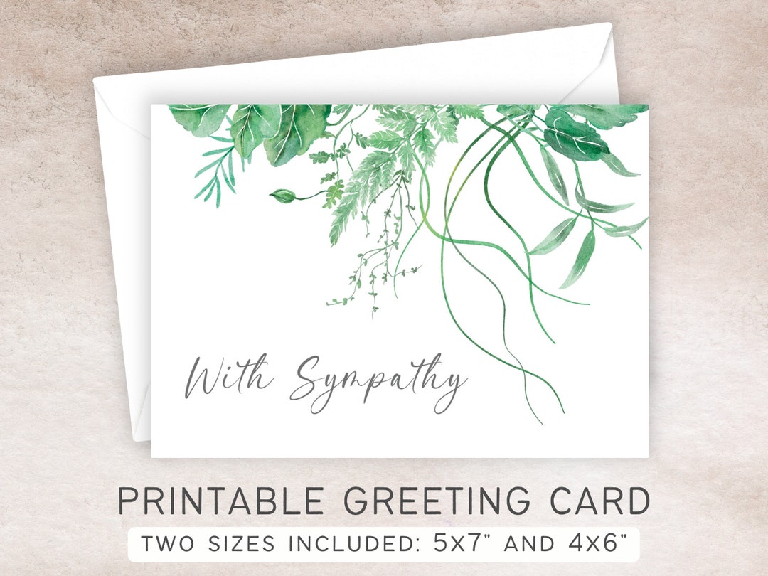 With Sympathy Printable Greeting Card | 5x7 and 4x6 | Instant Digital ...