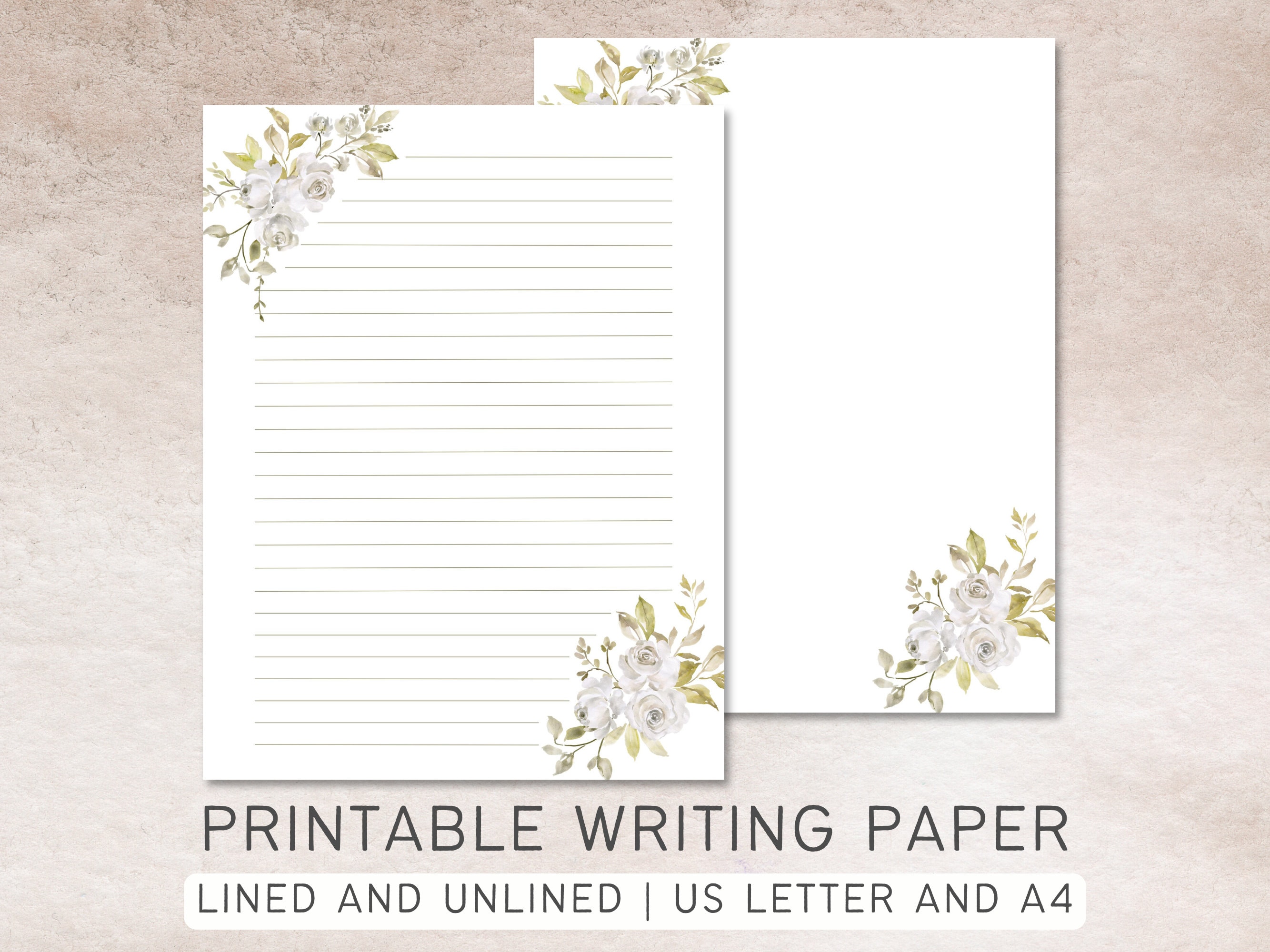 Vintage White Roses Printable Stationery | US Letter 8.5x11 In, A4 ...