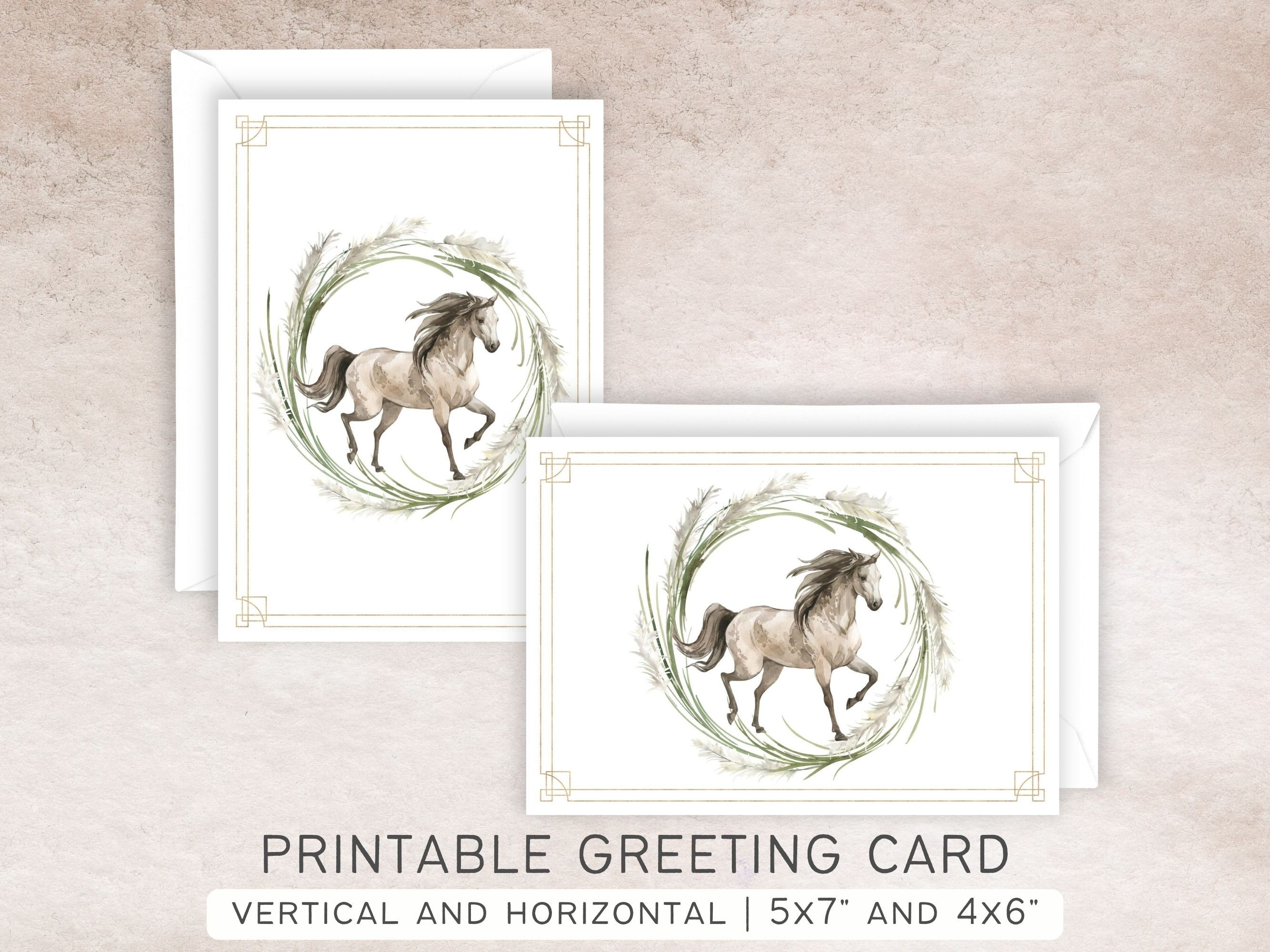 Watercolor Horse Printable Card | 5x7 and 4x6 | Instant Digital ...