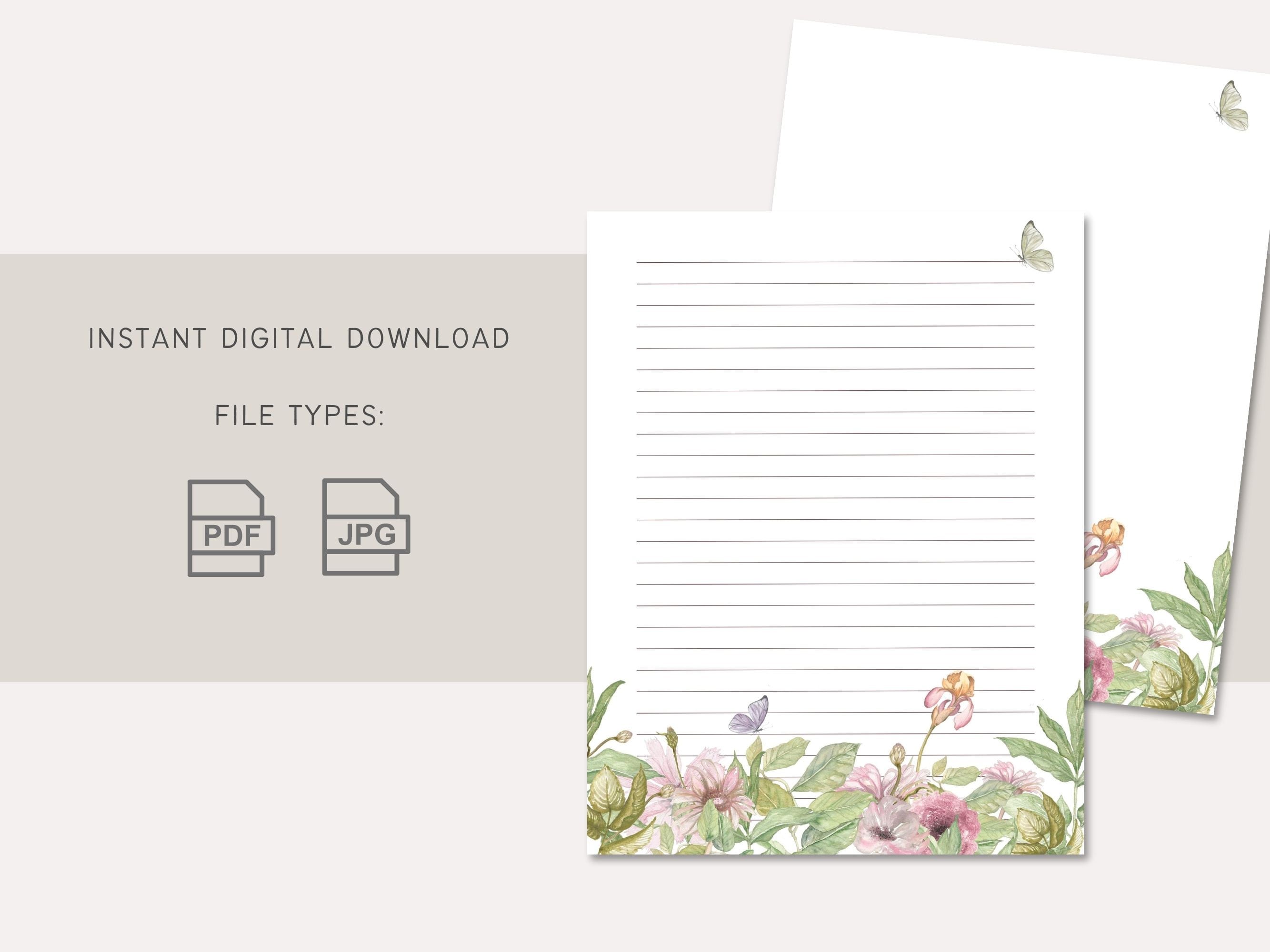 Wildflower Meadow & Butterflies Printable Stationery | US Letter 8.5x11 ...