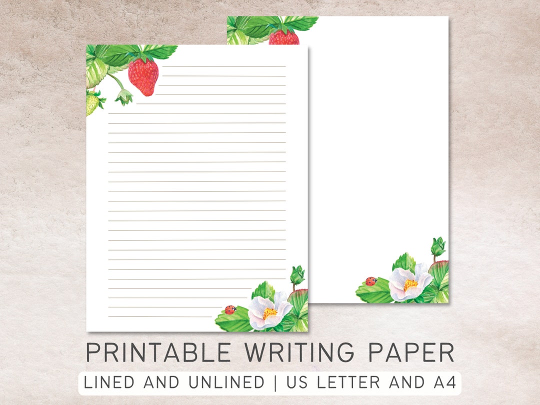 Strawberry and Ladybug Printable Stationery | US Letter 8.5x11 In, A4 ...