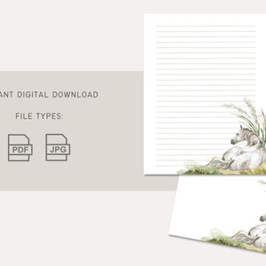 Watercolor Horse Printable Stationery | US Letter 8.5x11 In, A4 | Lined ...
