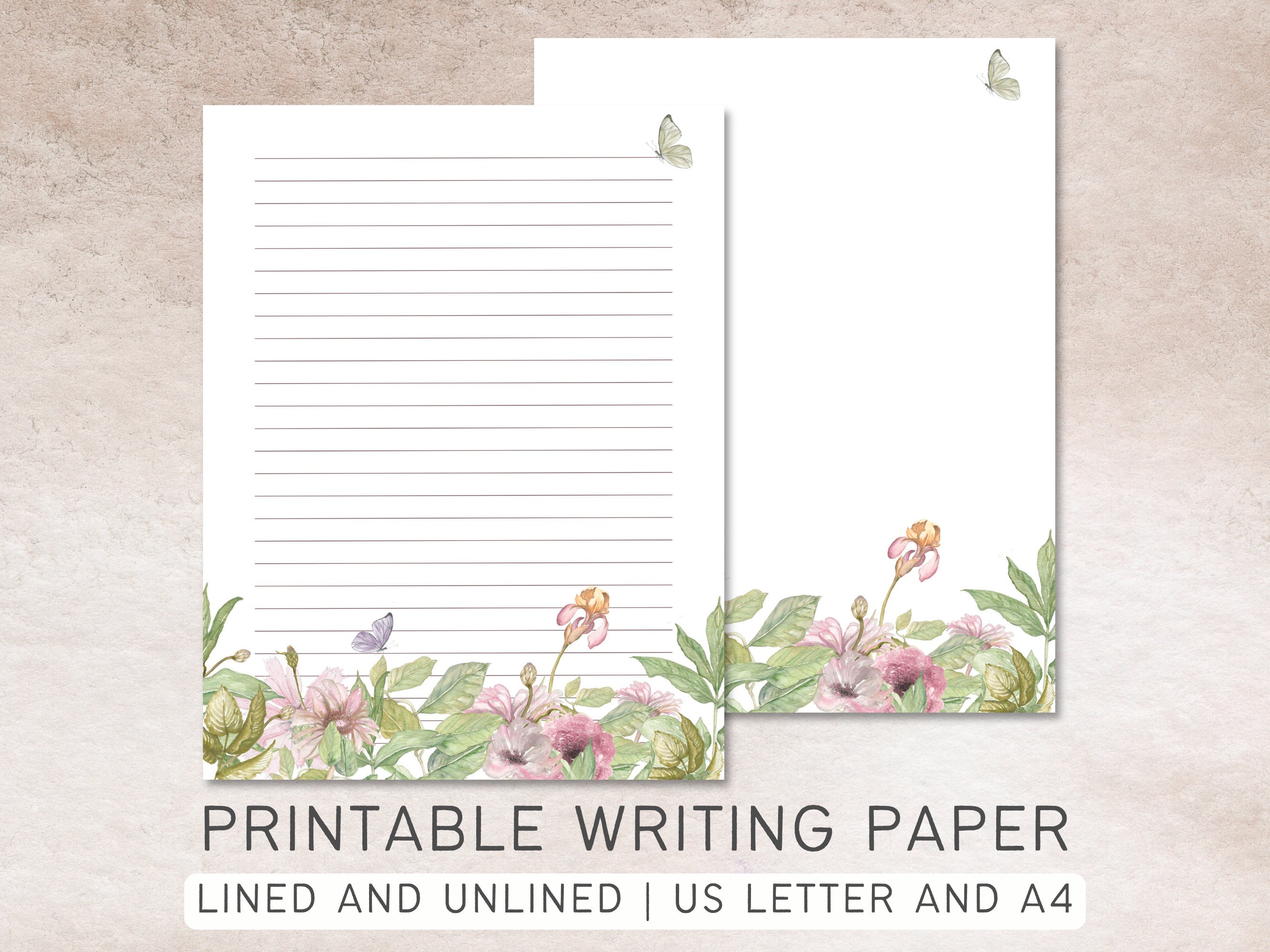 Wildflower Meadow & Butterflies Printable Stationery | US Letter 8.5x11 ...