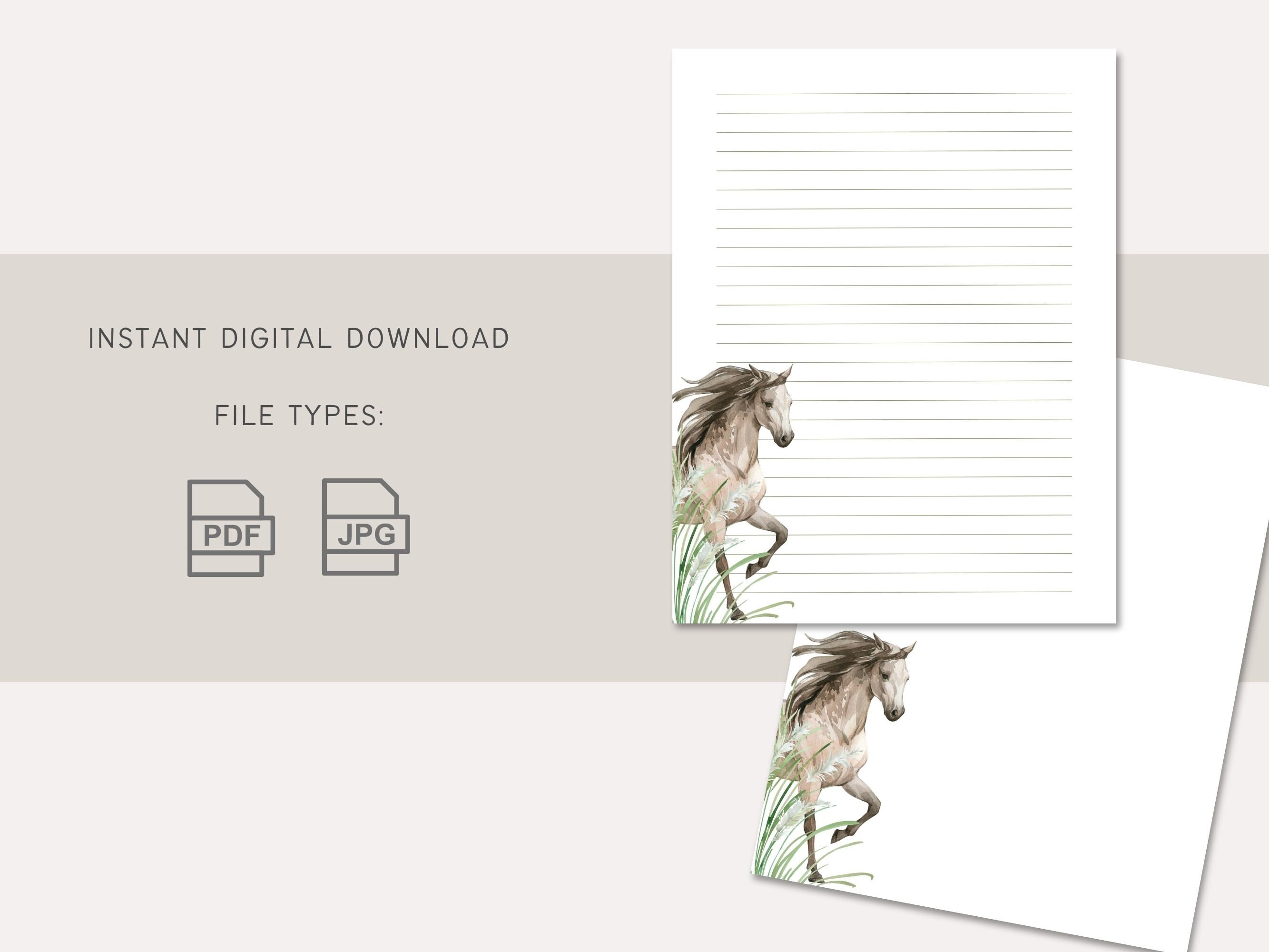 Horse and Pampas Grass Printable Stationery | US Letter 8.5x11 In, A4 ...