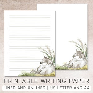 Watercolor Horse Printable Stationery | US Letter 8.5x11 In, A4 | Lined ...