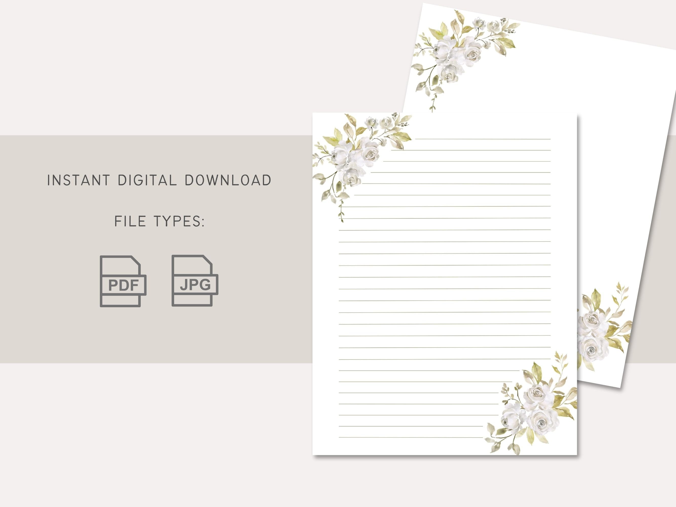Vintage White Roses Printable Stationery | US Letter 8.5x11 In, A4 ...