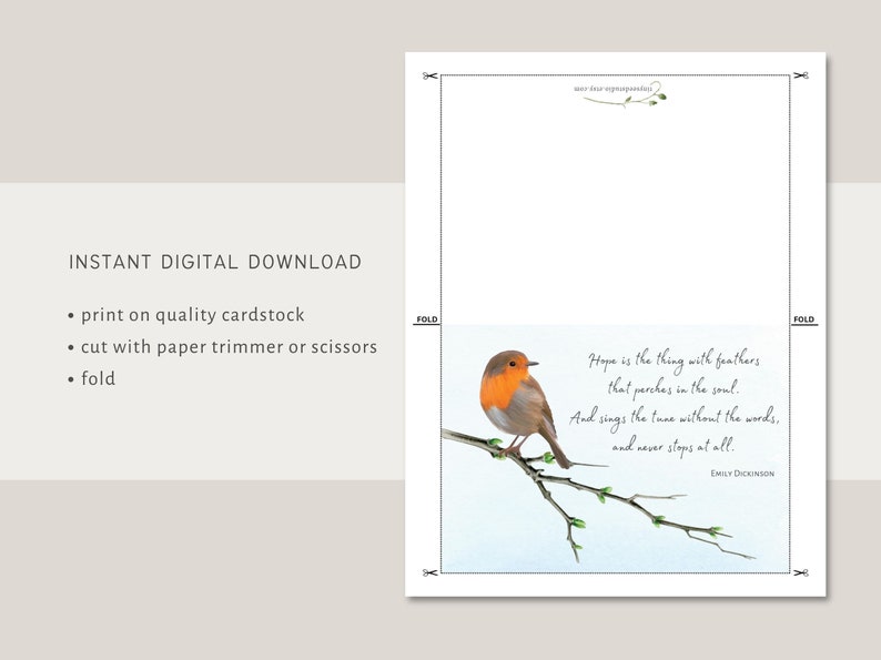 Robin Hope is the Thing With Feathers Printable Card | 5x7 and 4x6 ...