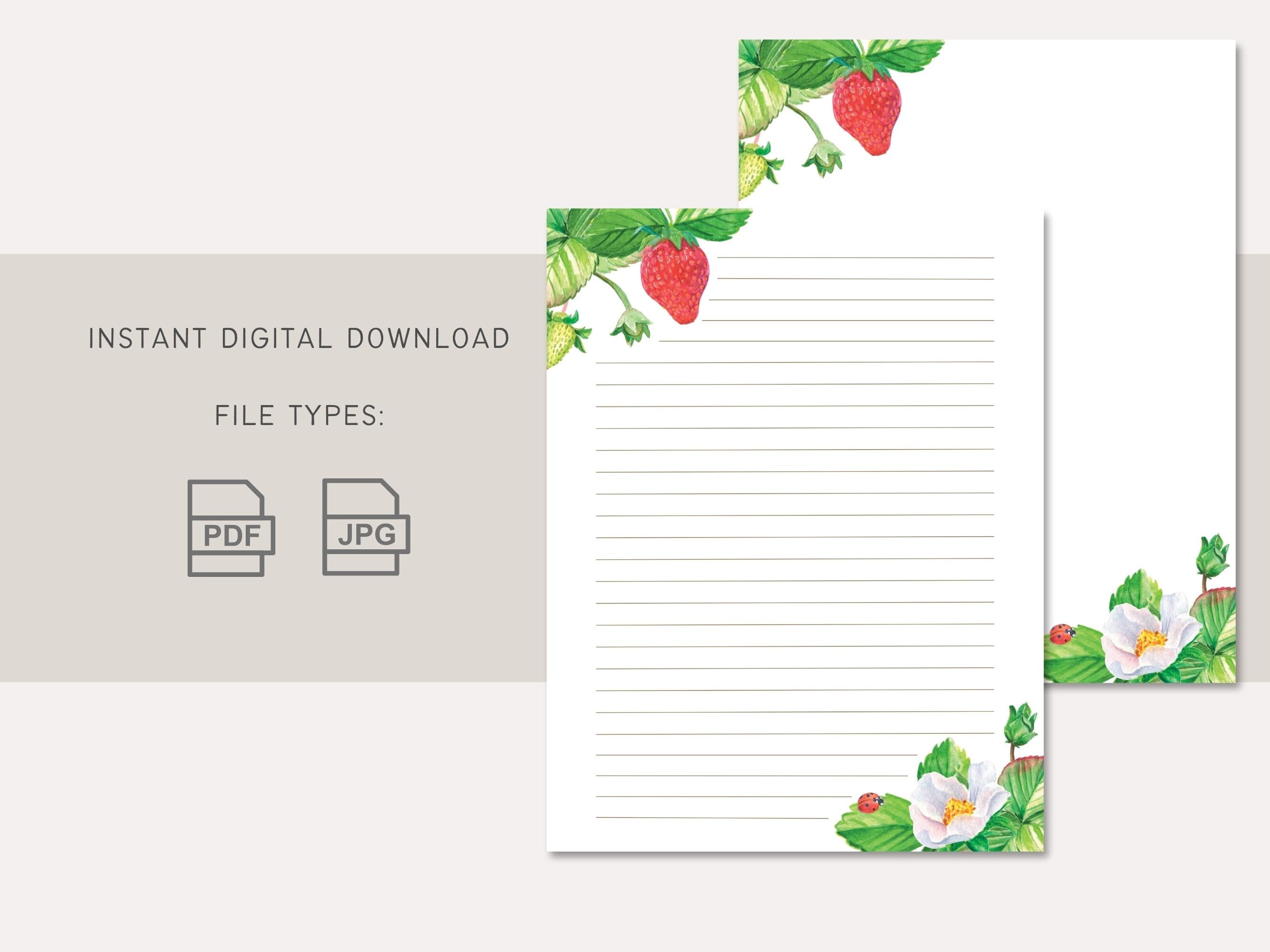 Strawberry and Ladybug Printable Stationery | US Letter 8.5x11 In, A4 ...