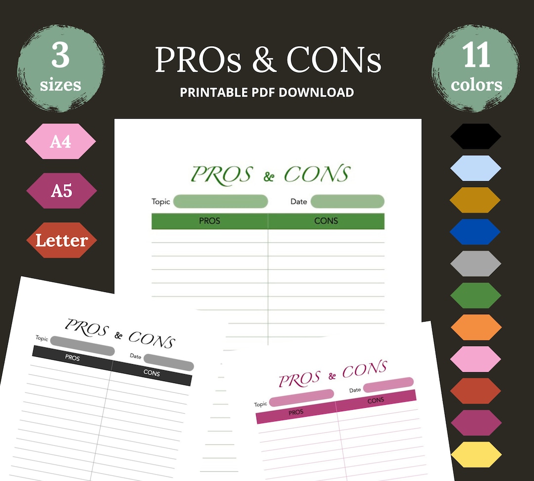 Pros and Cons Decision Making List Pros and Cons Pdf - Etsy