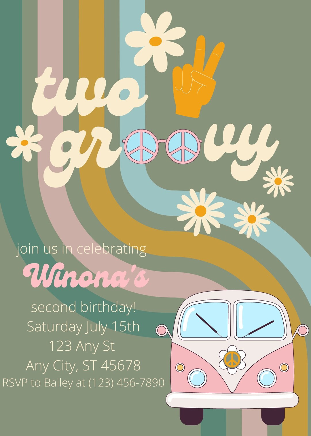 EDITABLE two Groovy Invitation - Etsy