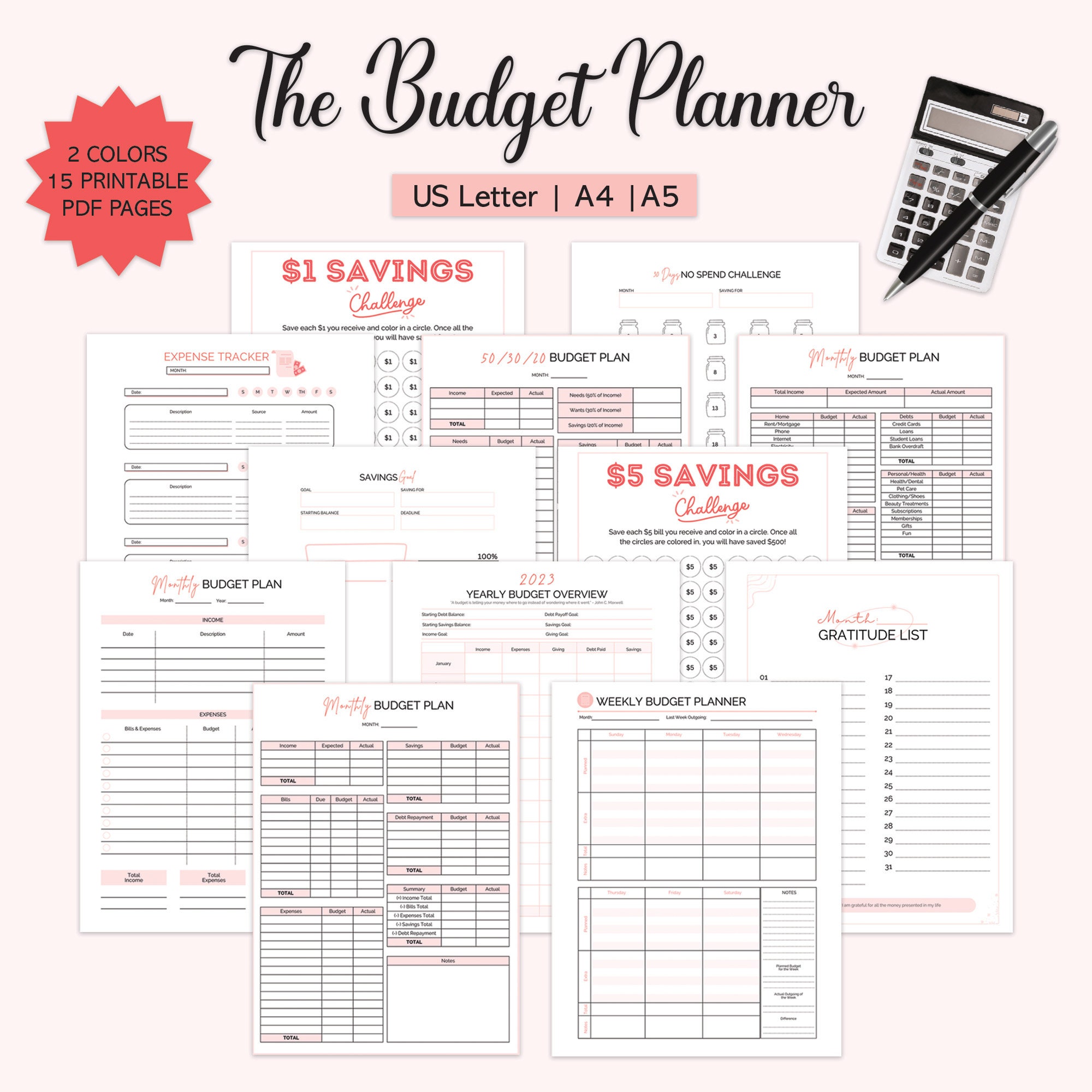 Printable Budget and Expense Tracker, Monthly Income Spending Planner ...