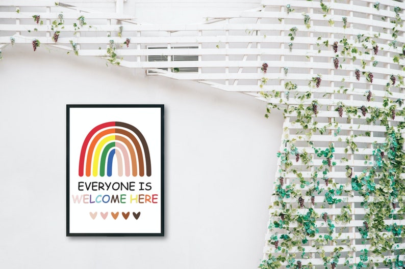 LGBTQ Pride Inclusive Rainbow Digital Artwork, Everyone is Welcome Here ...