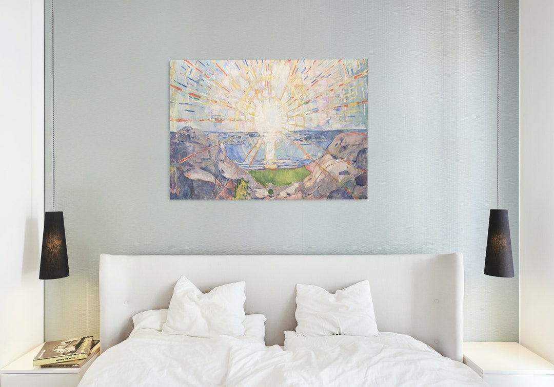 Sun and Mountain Landscape Printable Wall Art, Seascape Digital Artwork, Sunray Digital ...