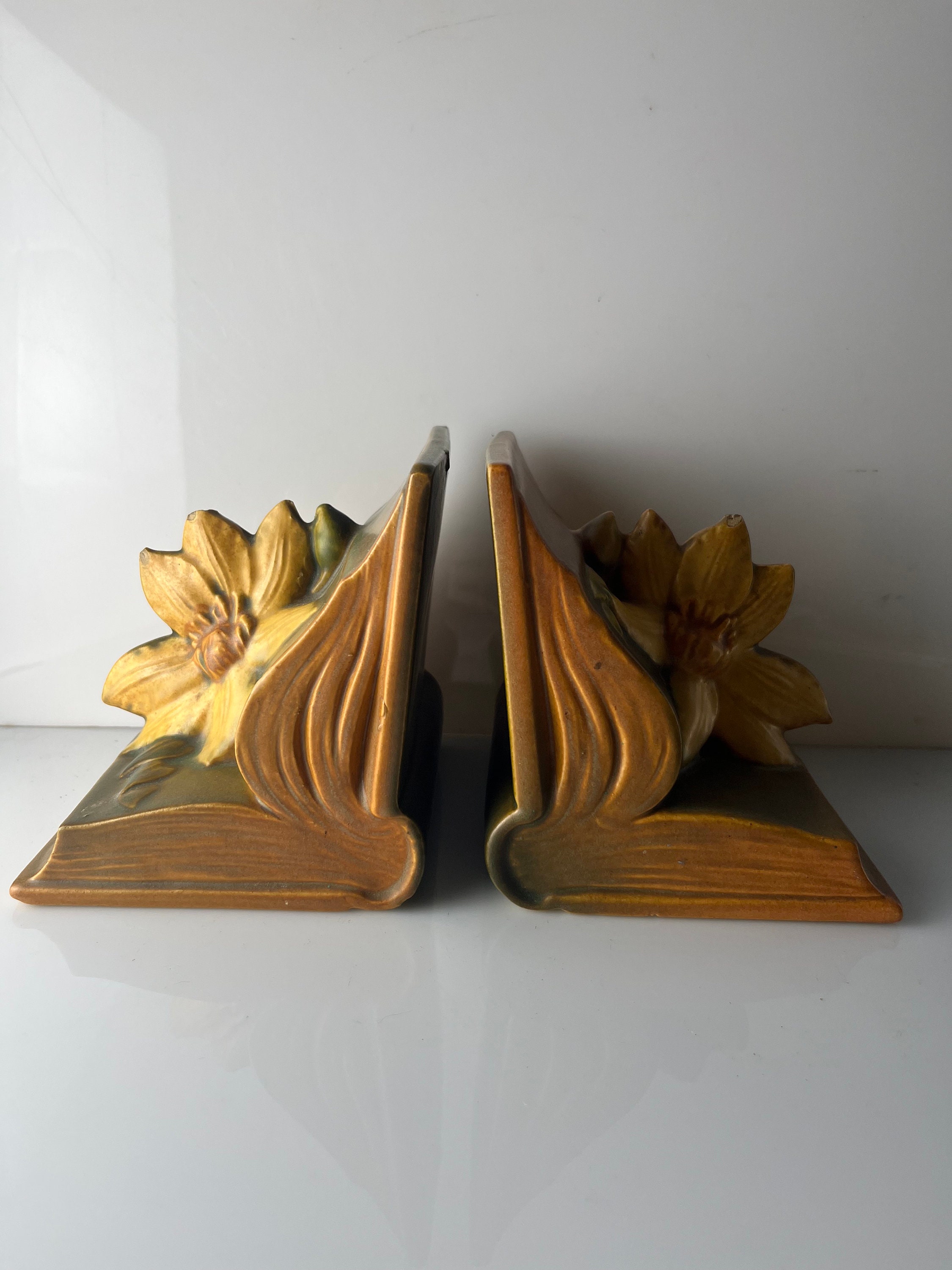 Vintage Roseville Pottery Flower Bookends - Etsy